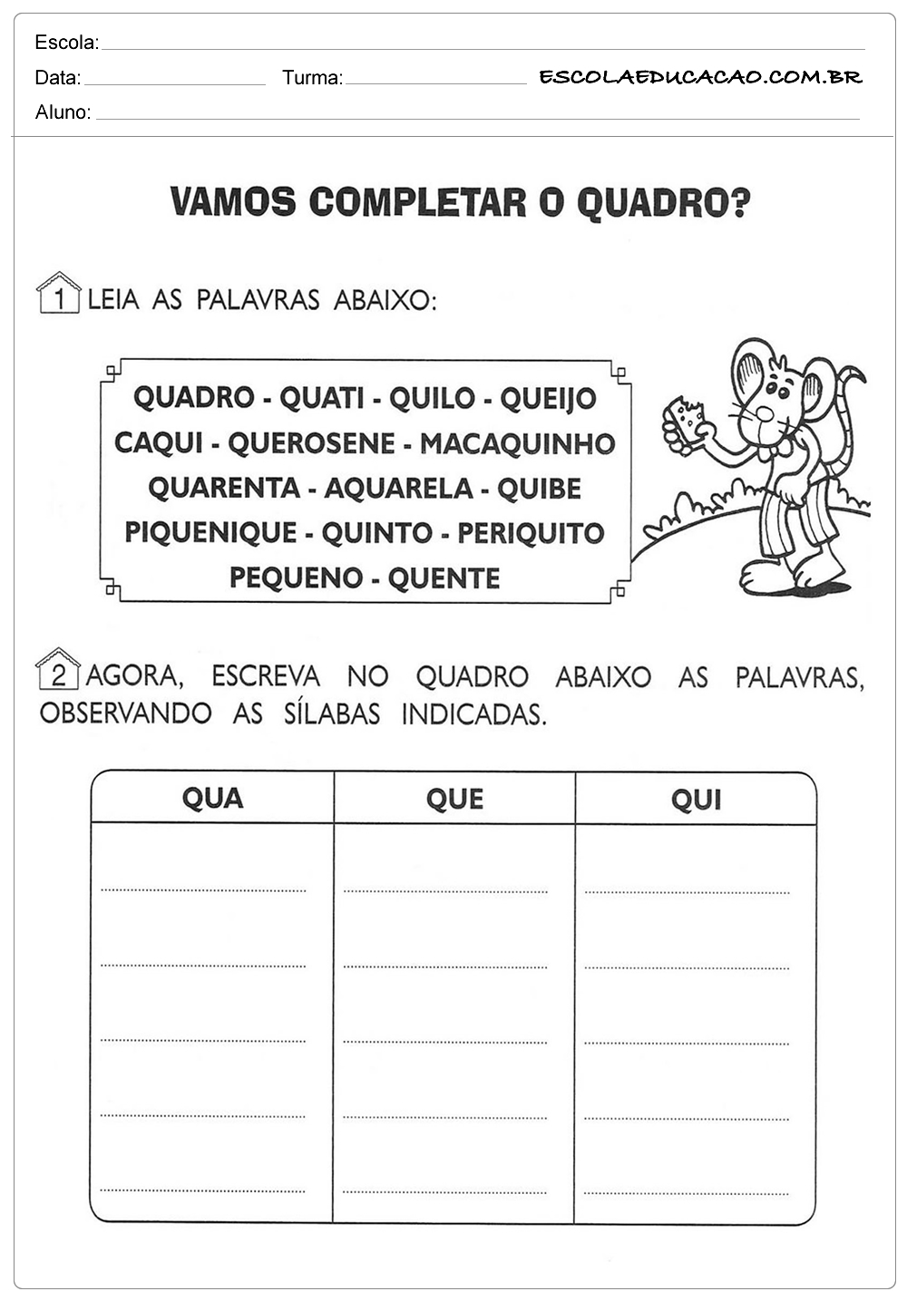 Atividades Qua Que Qui Quo EDUCA