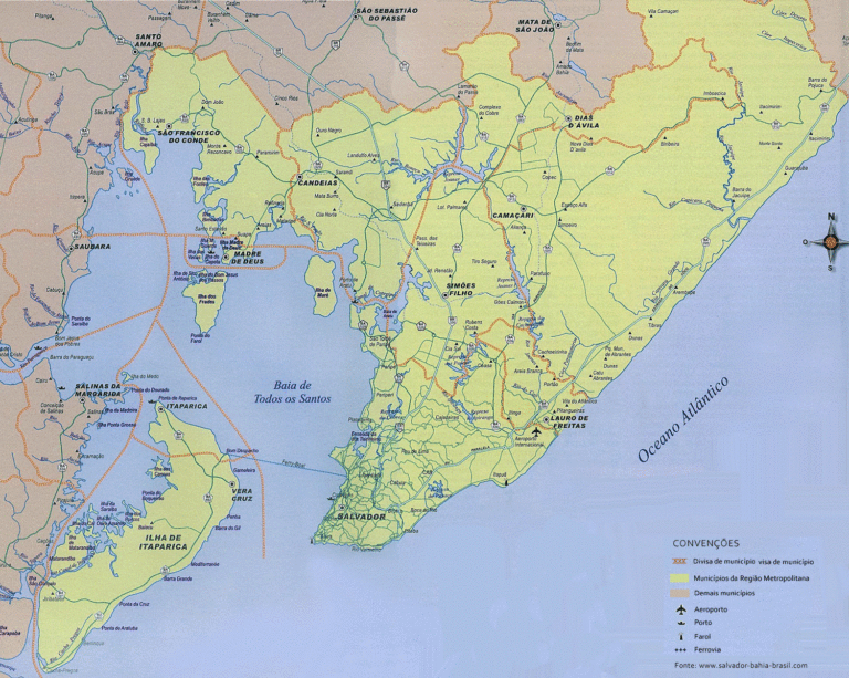 Mapa da Bahia - Todas as cidades, político, rodoviário, sul da Bahia