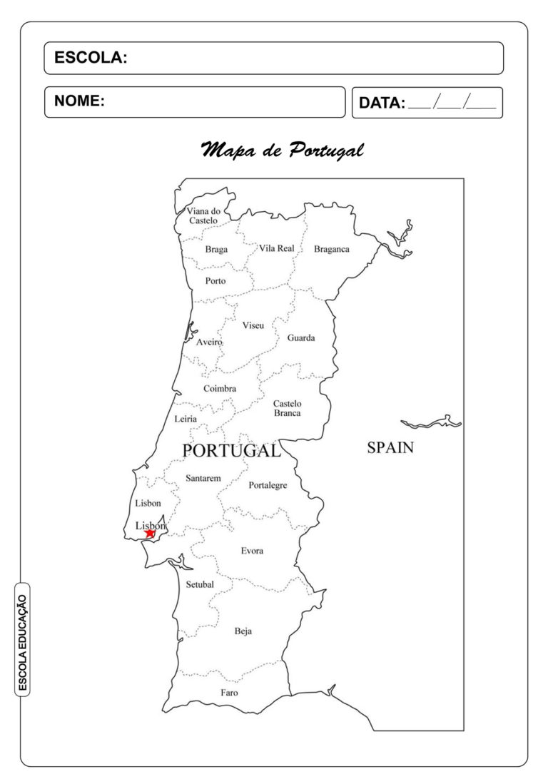Mapa de Portugal - Político, Portugal e Espanha, cidades e turístico